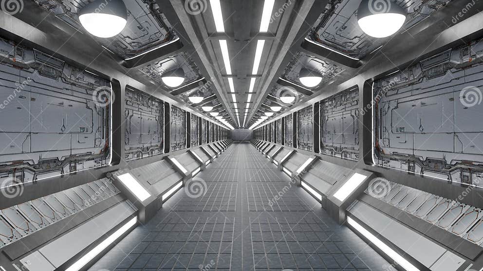 Infinite Corridor Inside a Futuristic Spaceship. Stock Illustration ...