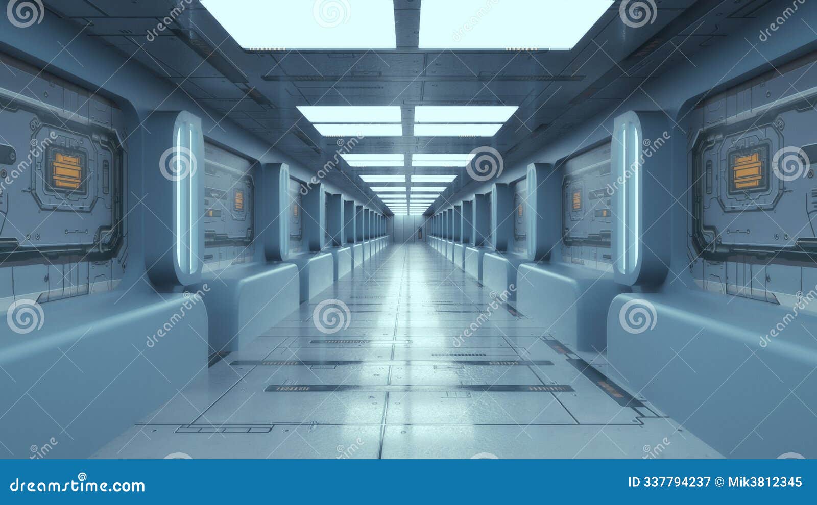 Infinite Corridor Inside a Futuristic Spaceship. Stock Illustration ...