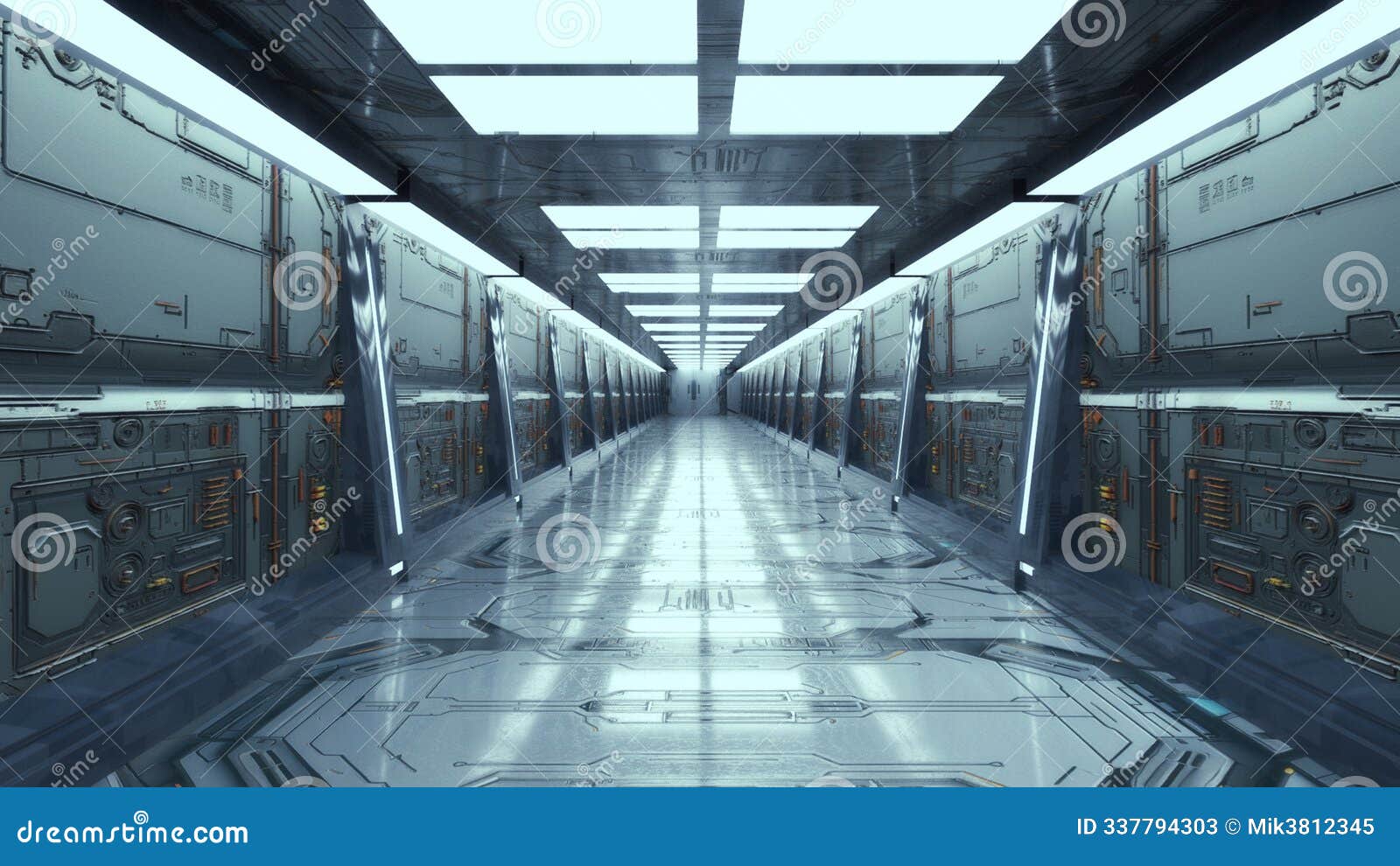 Infinite Corridor Inside a Futuristic Spaceship. Stock Illustration ...