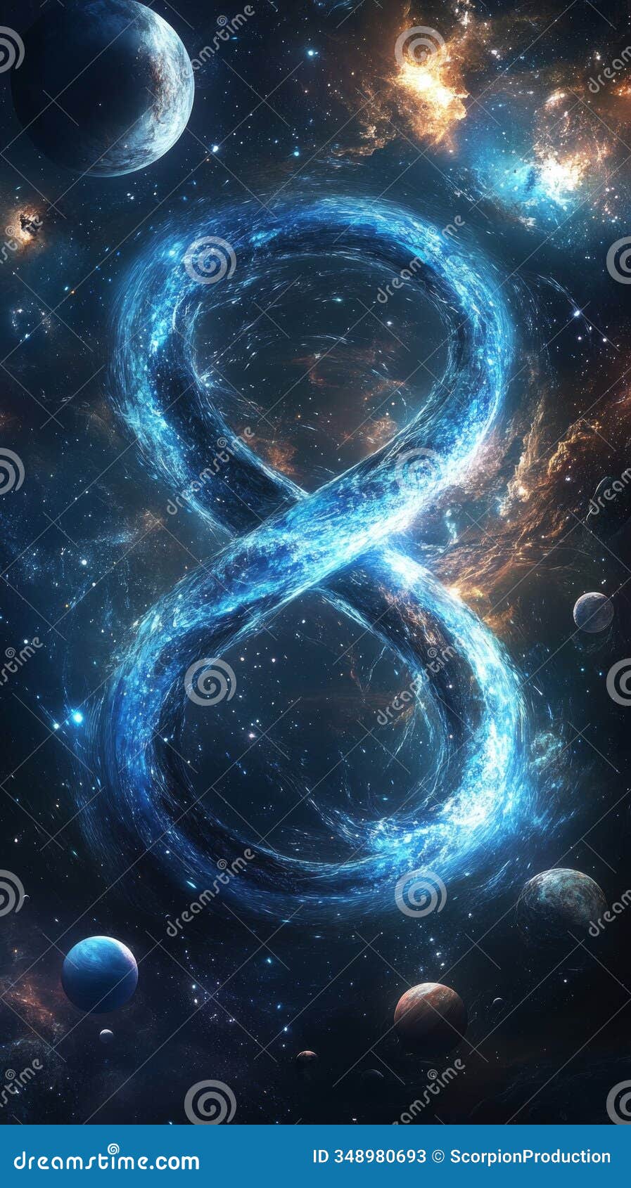 Infinite Cosmic Loops with Glowing Blue Light Stock Image - Image of ...