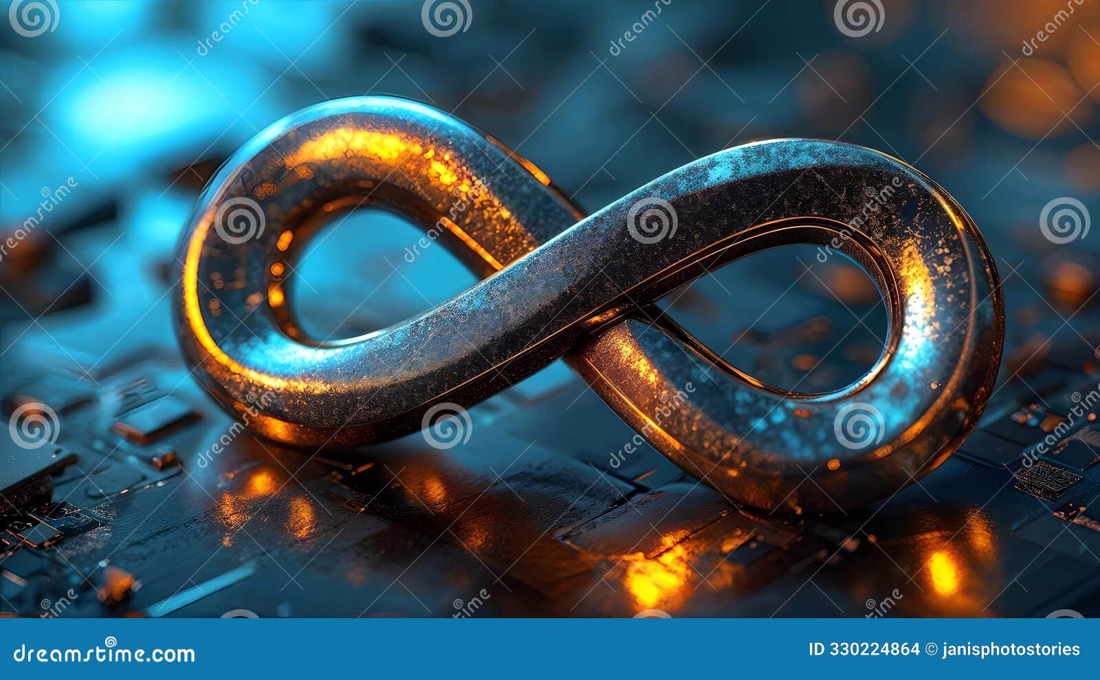Infinite Loop Symbol Reflecting Shiny Blue and Orange Light, Tech ...