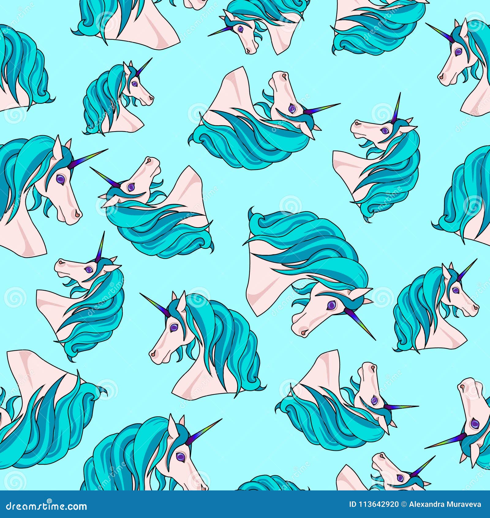 Infinite Pattern with Blue Unicorns Editorial Image - Illustration of ...
