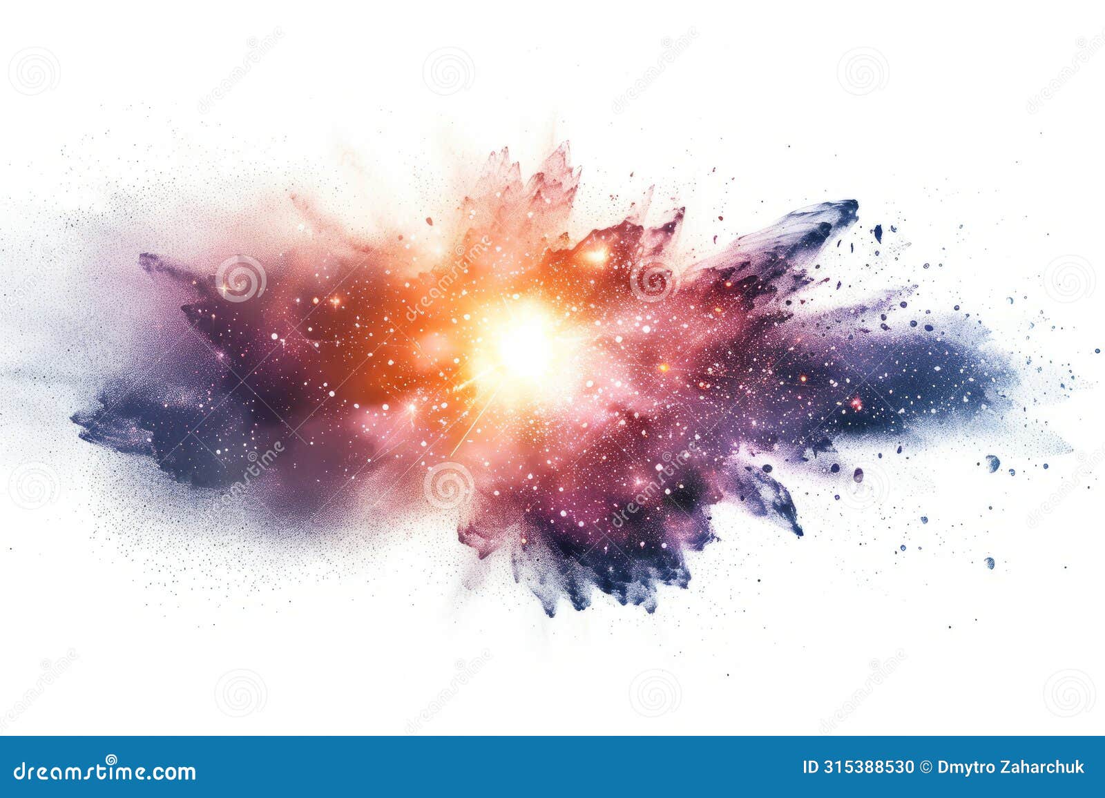 Infinite Space Dust Explosion on White Background Stock Photo - Image ...