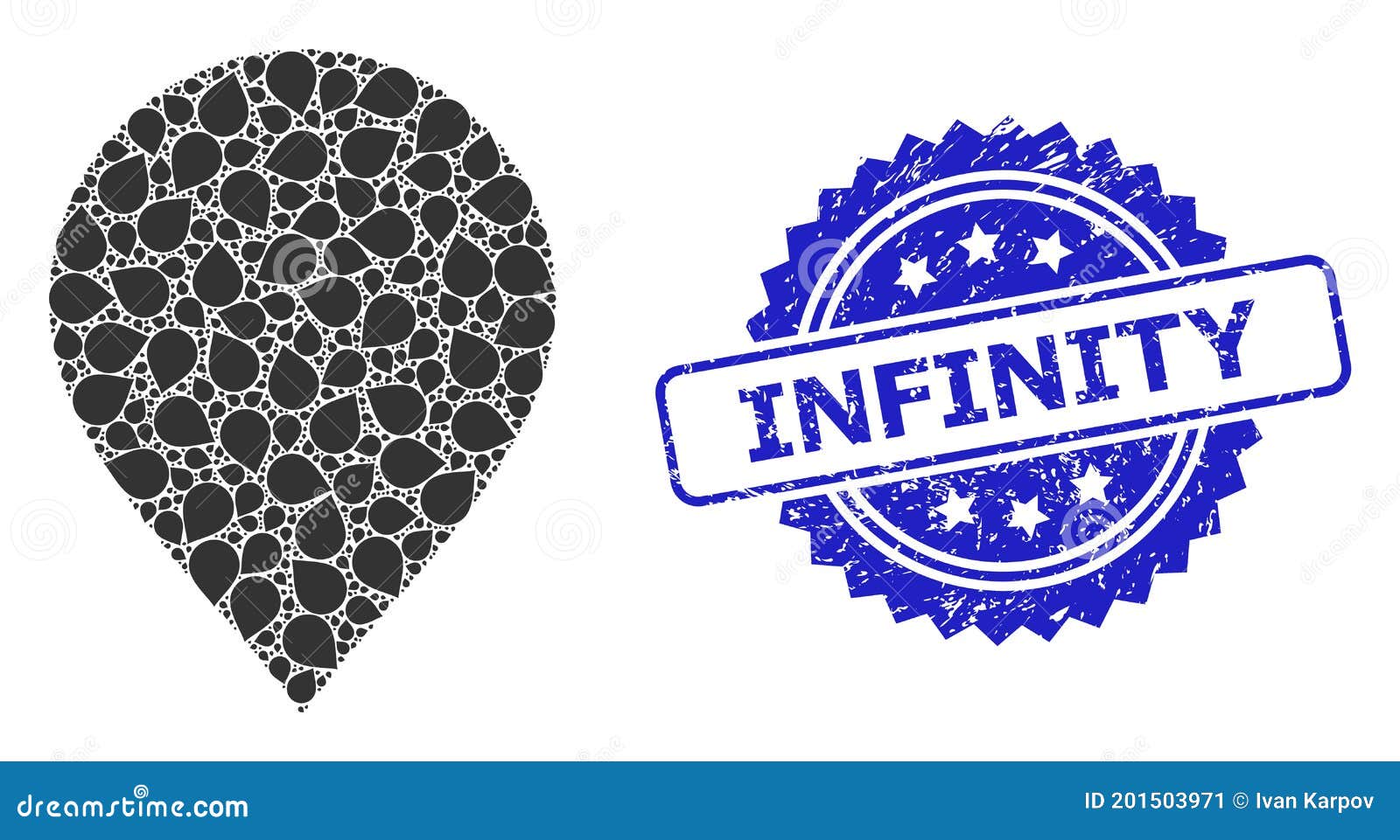 Scratched Infinity Seal Stamp and Fractal Map Pointer Icon Collage ...