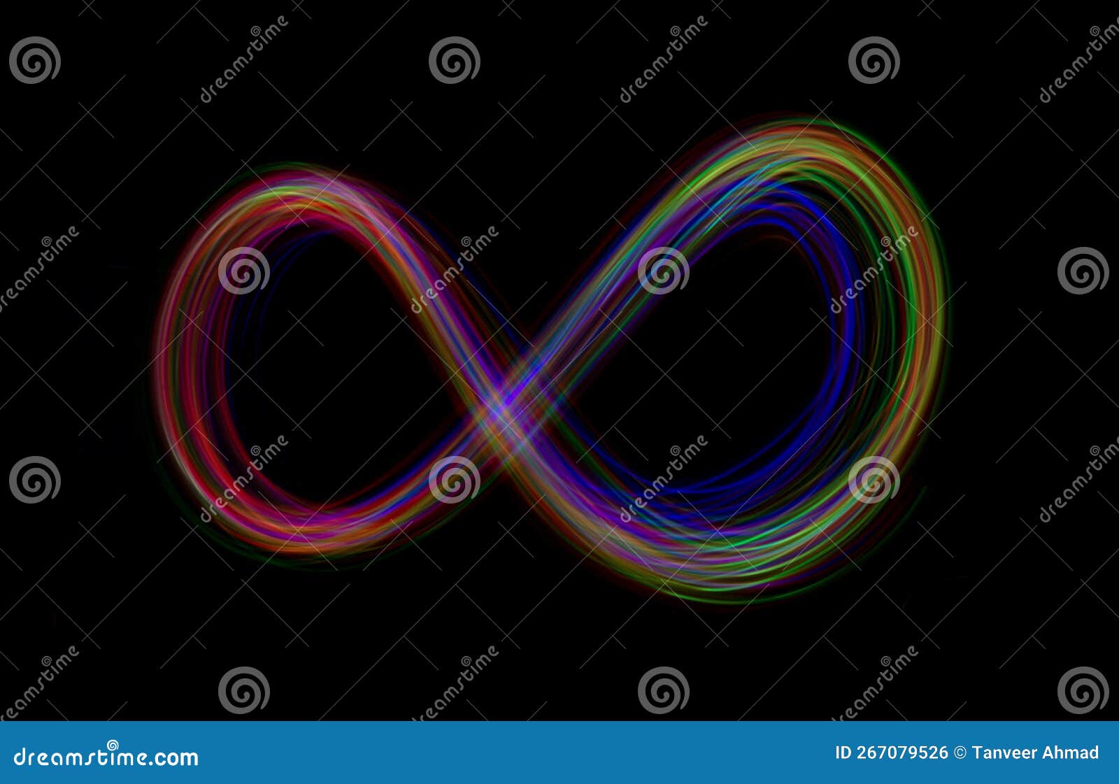 Infinity Lighting with Multi Color Ring on Dark Banner Background Stock ...