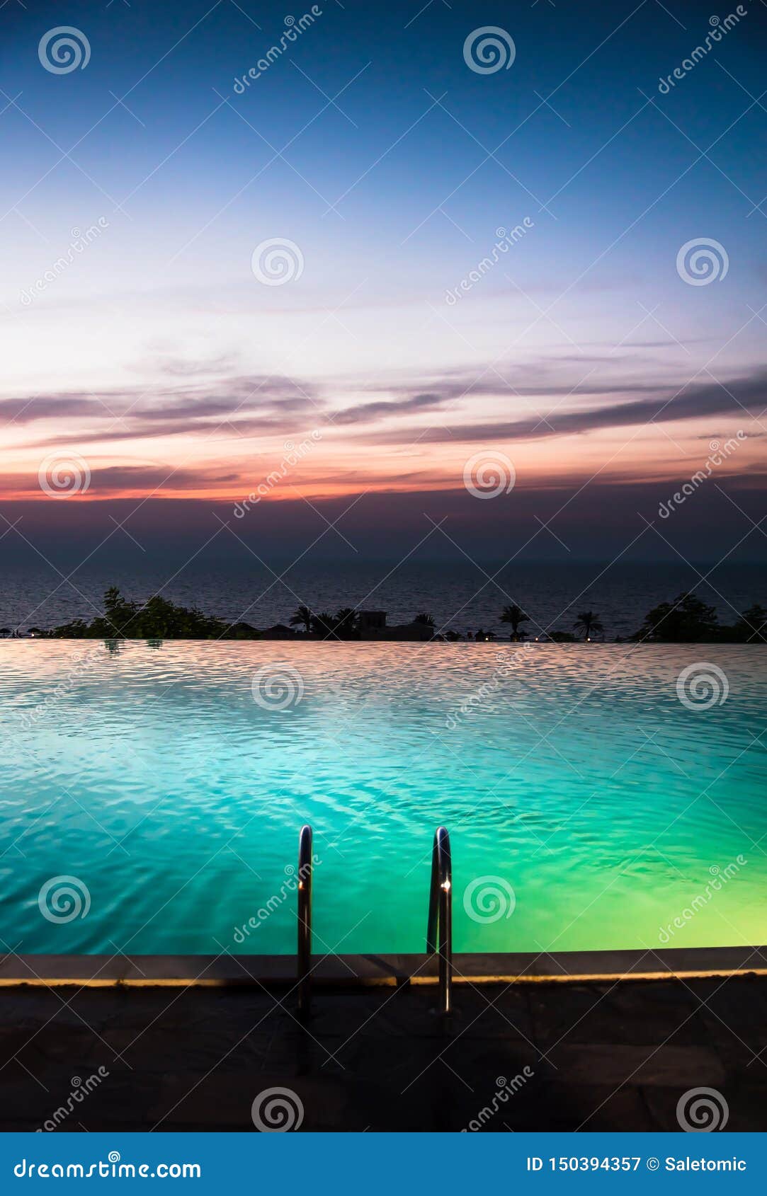 Infinity Pool Above Seaside at Dusk Stock Image - Image of holiday ...