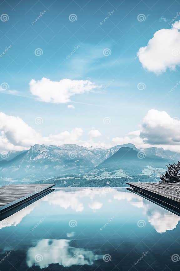 Infinity Pool in an Alpine Setting. AI Generated Stock Illustration ...