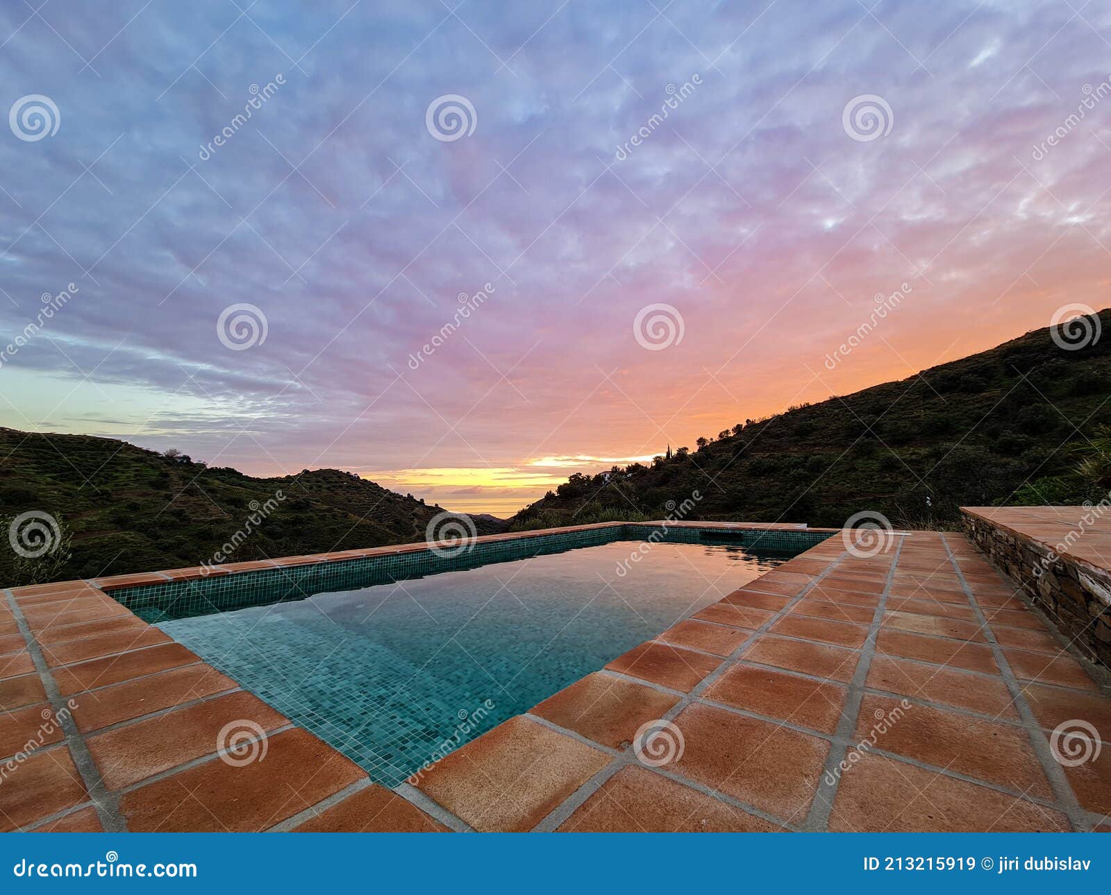 Infinity Pool with Beautiful Scenery and a Sunset Stock Image - Image ...
