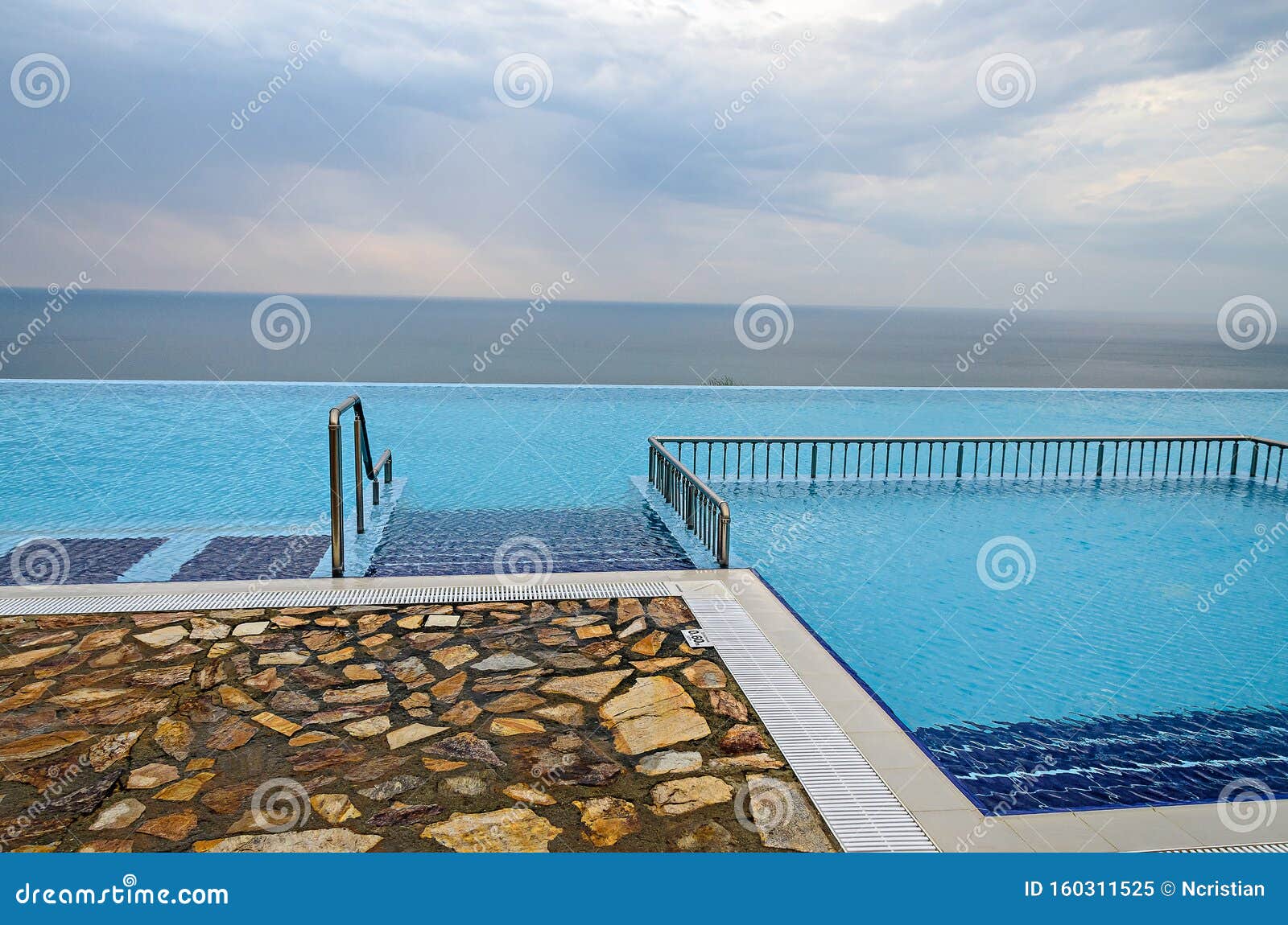 Infinity Pool with Crystal Blue Water View To Sea Ocean Stock Image ...