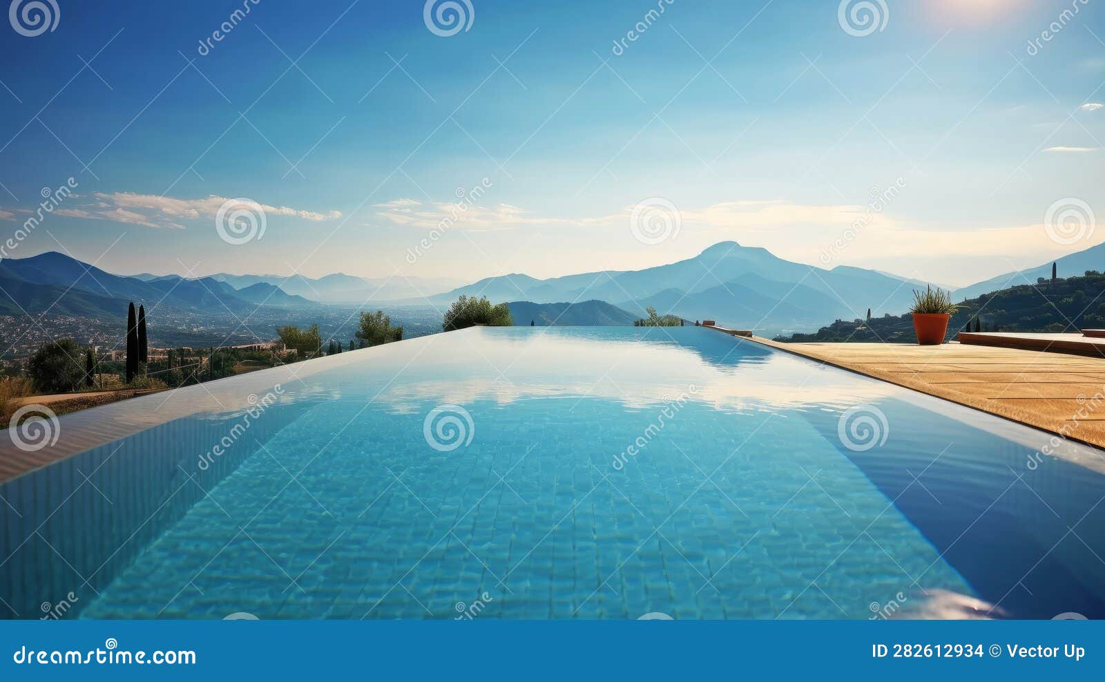 Infinity Pool Overlooking a Picturesque Mountain. Generative AI. Stock ...