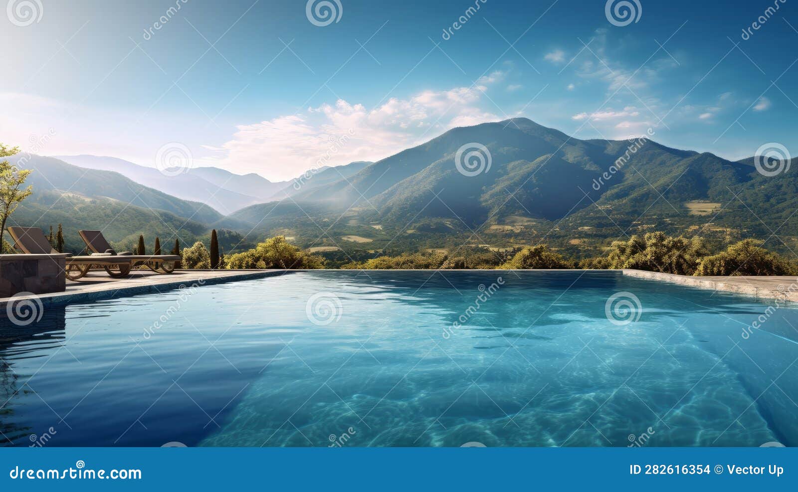 Infinity Pool Overlooking a Picturesque Mountain. Generative AI. Stock ...