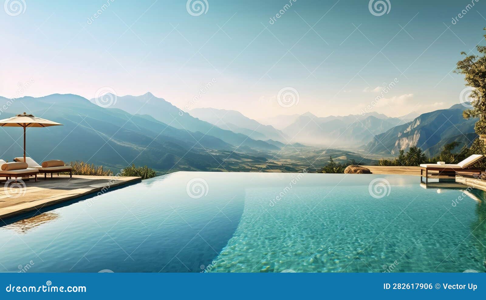 Infinity Pool Overlooking a Picturesque Mountain. Generative AI. Stock ...