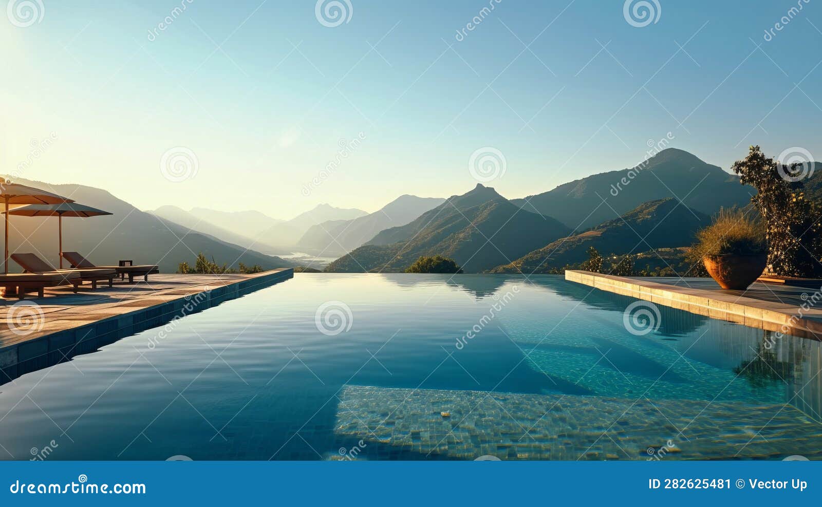 Infinity Pool Overlooking a Picturesque Mountain. Generative AI. Stock ...