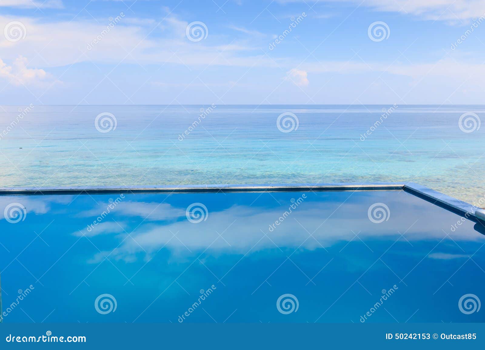 Infinity Pool Overlooking the Sea Stock Image - Image of scenery, palm ...