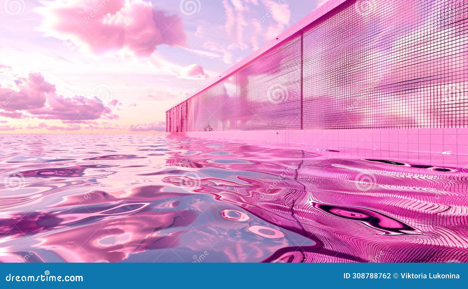 Infinity Pool with Pink Water Overlooking Skyline Stock Photo - Image ...