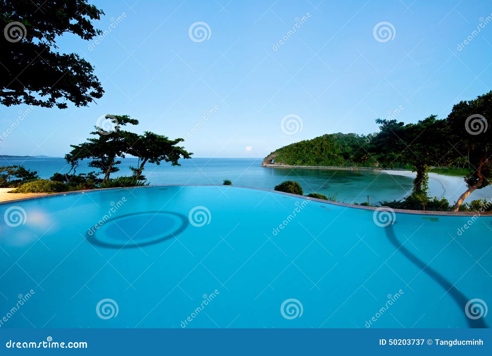 Infinity Pool Sunset Beach View in Boracay Stock Image - Image of pool ...