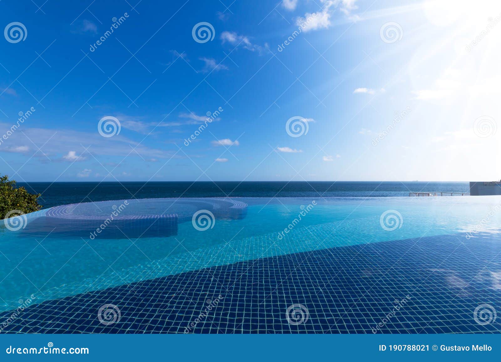 Infinity Pool with Views of the Sea and Blue Sky Stock Image - Image of ...