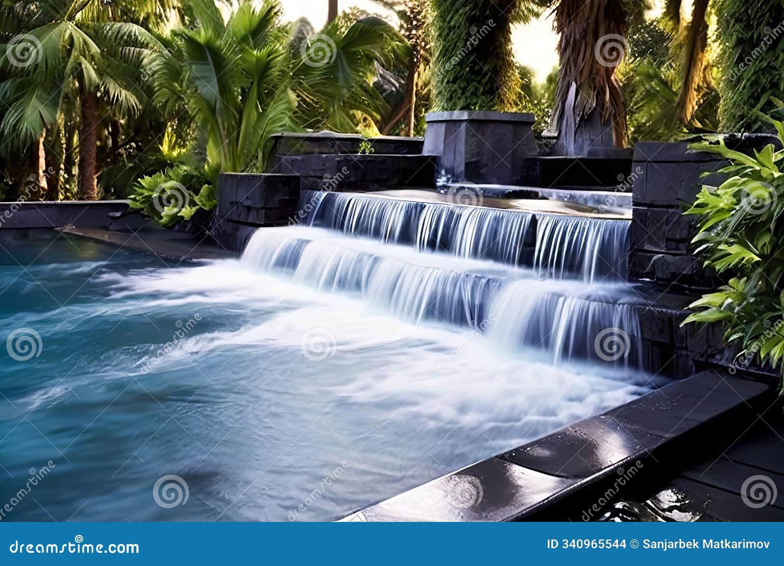 Infinity Pool with Waterfall an Infinity Pool with a Waterfall F Stock ...