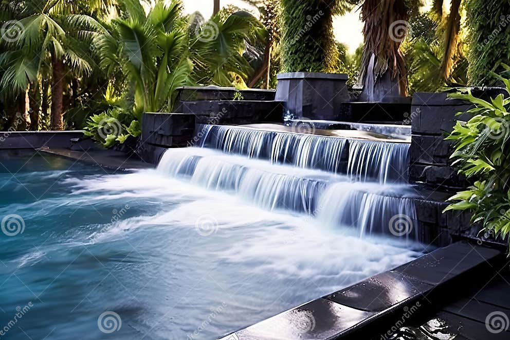 Infinity Pool with Waterfall an Infinity Pool with a Waterfall F Stock ...