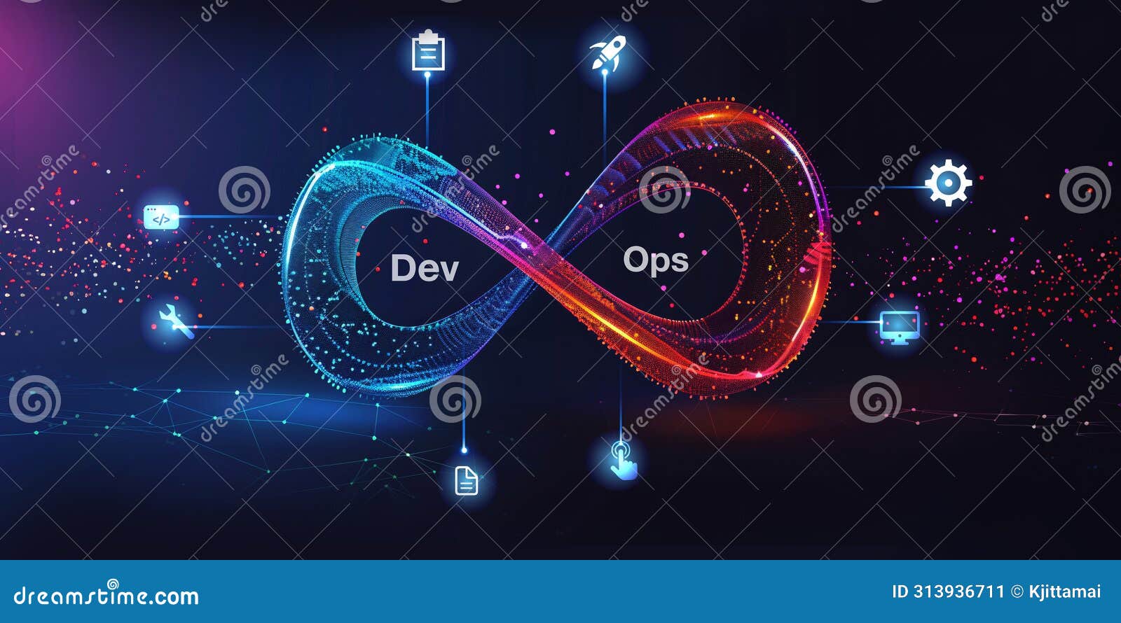 DevOps Business and Marketing Concept 3D Rendering Blue Tone Stock ...