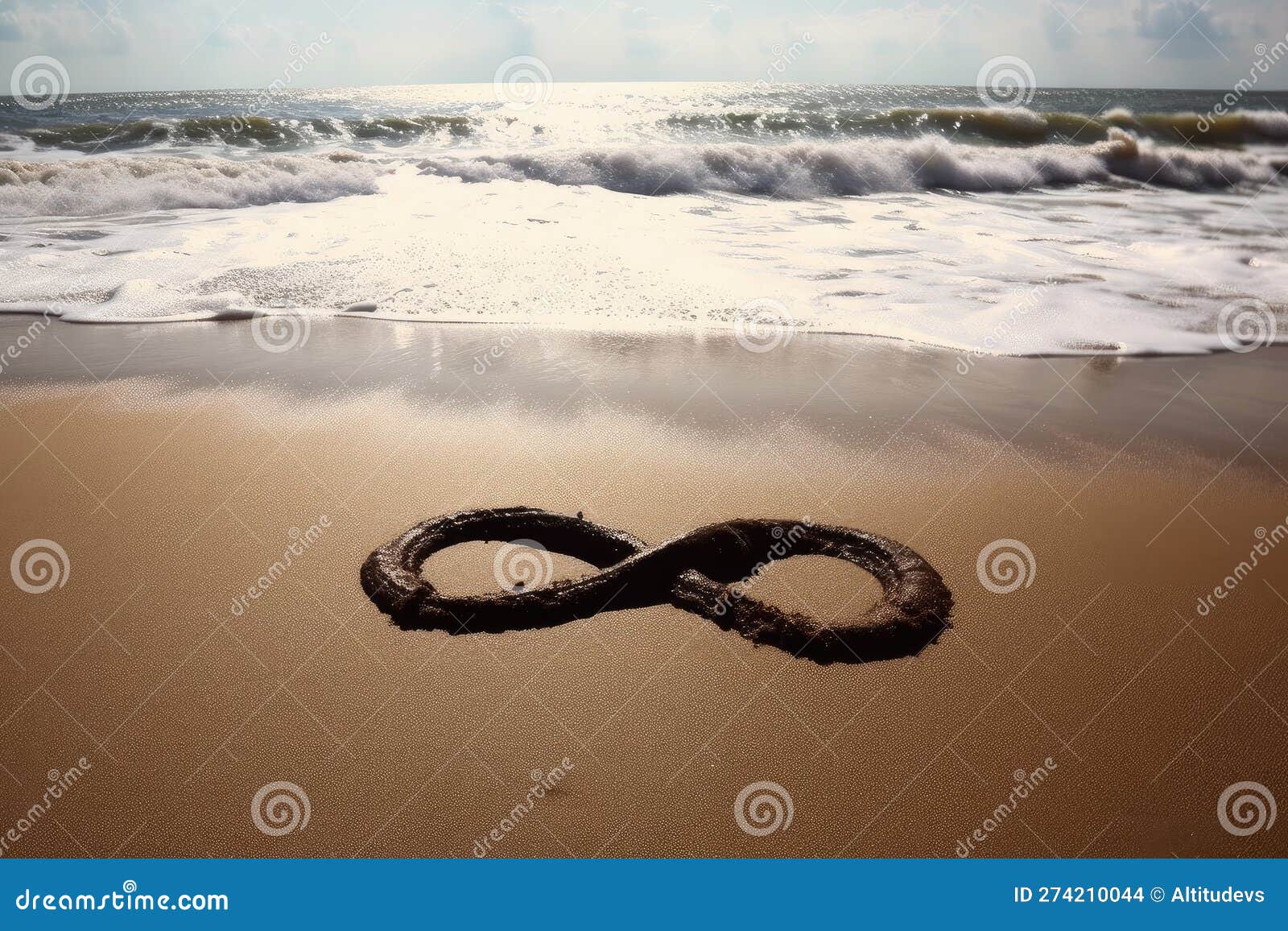 Infinity Sign on a Beach, with the Waves Rolling in Stock Illustration ...