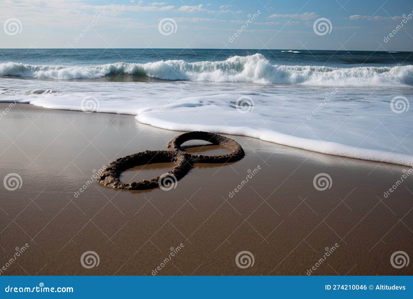 Infinity Sign on a Beach, with the Waves Rolling in Stock Illustration ...