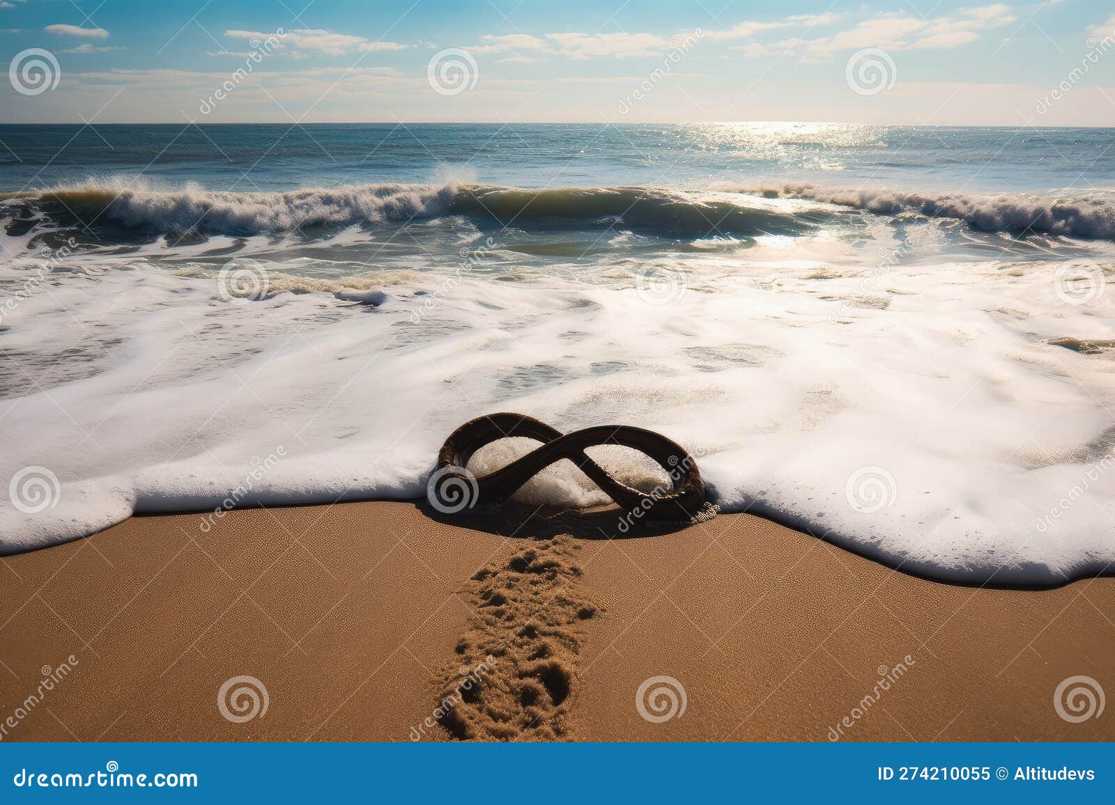 Infinity Sign on a Beach, with the Waves Rolling in Stock Illustration ...