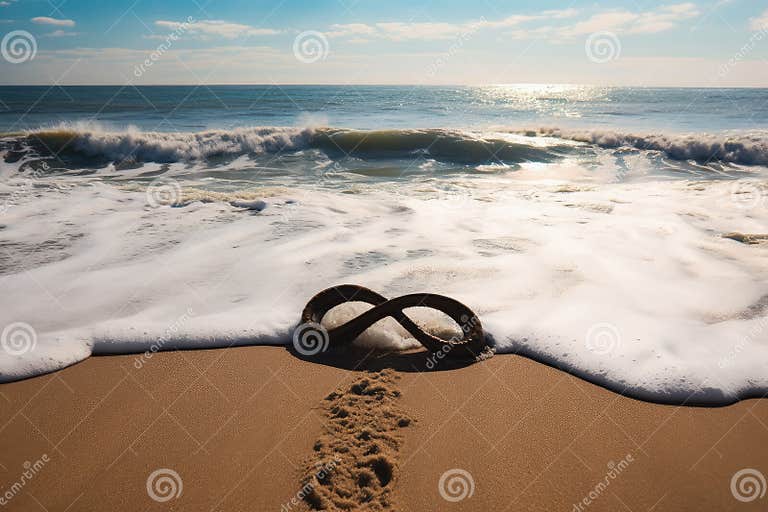 Infinity Sign on a Beach, with the Waves Rolling in Stock Illustration ...