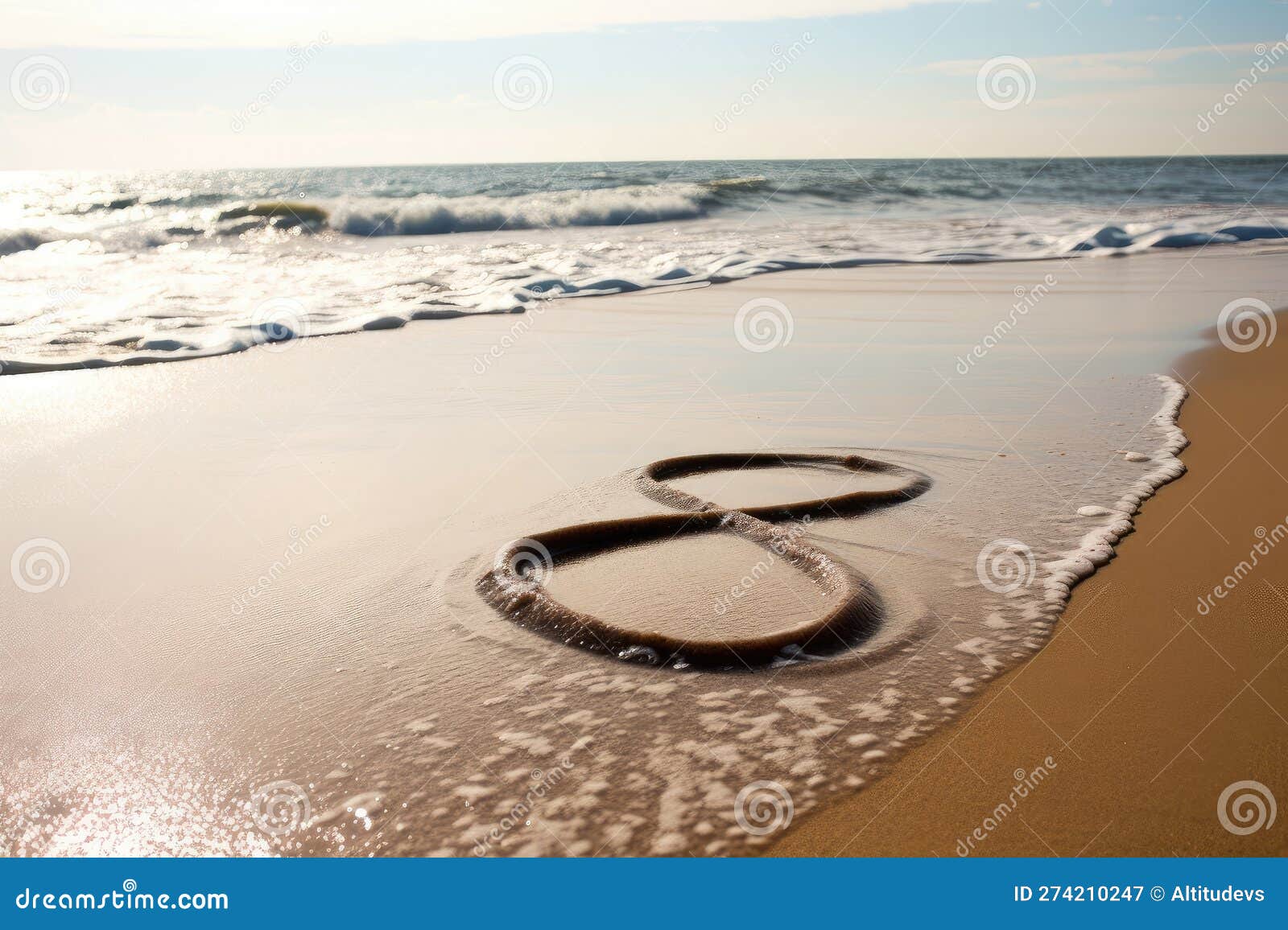 Infinity Sign on the Beach, with Waves Rolling Onto the Shore Stock ...