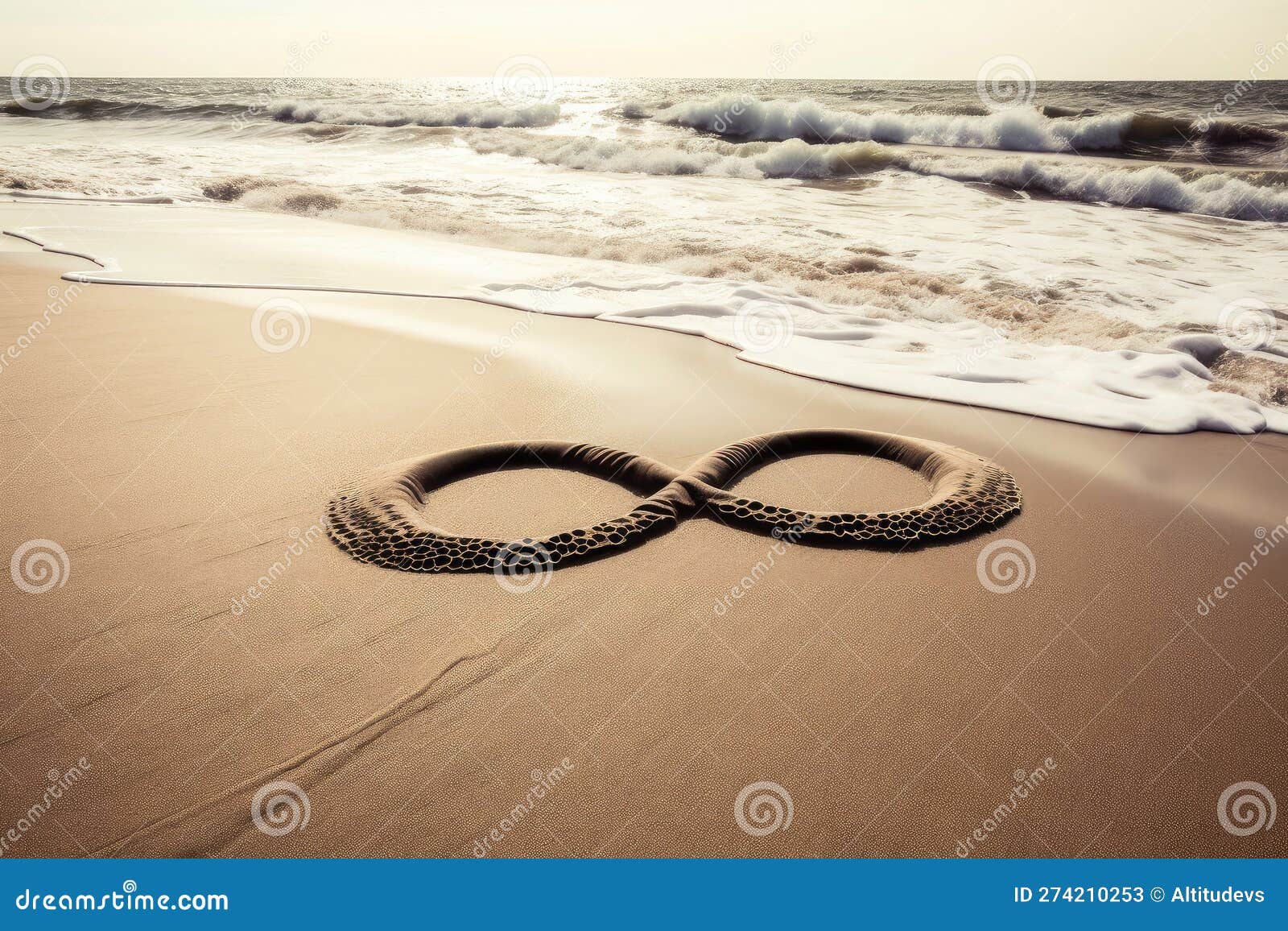 Infinity Sign on the Beach, with Waves Rolling Onto the Shore Stock ...