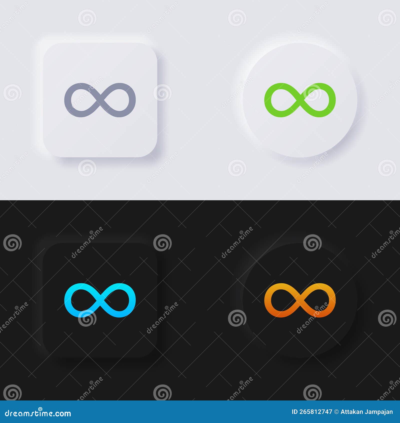 Infinity Sign Button Icon Set, Multicolor Neumorphism Button Soft UI ...