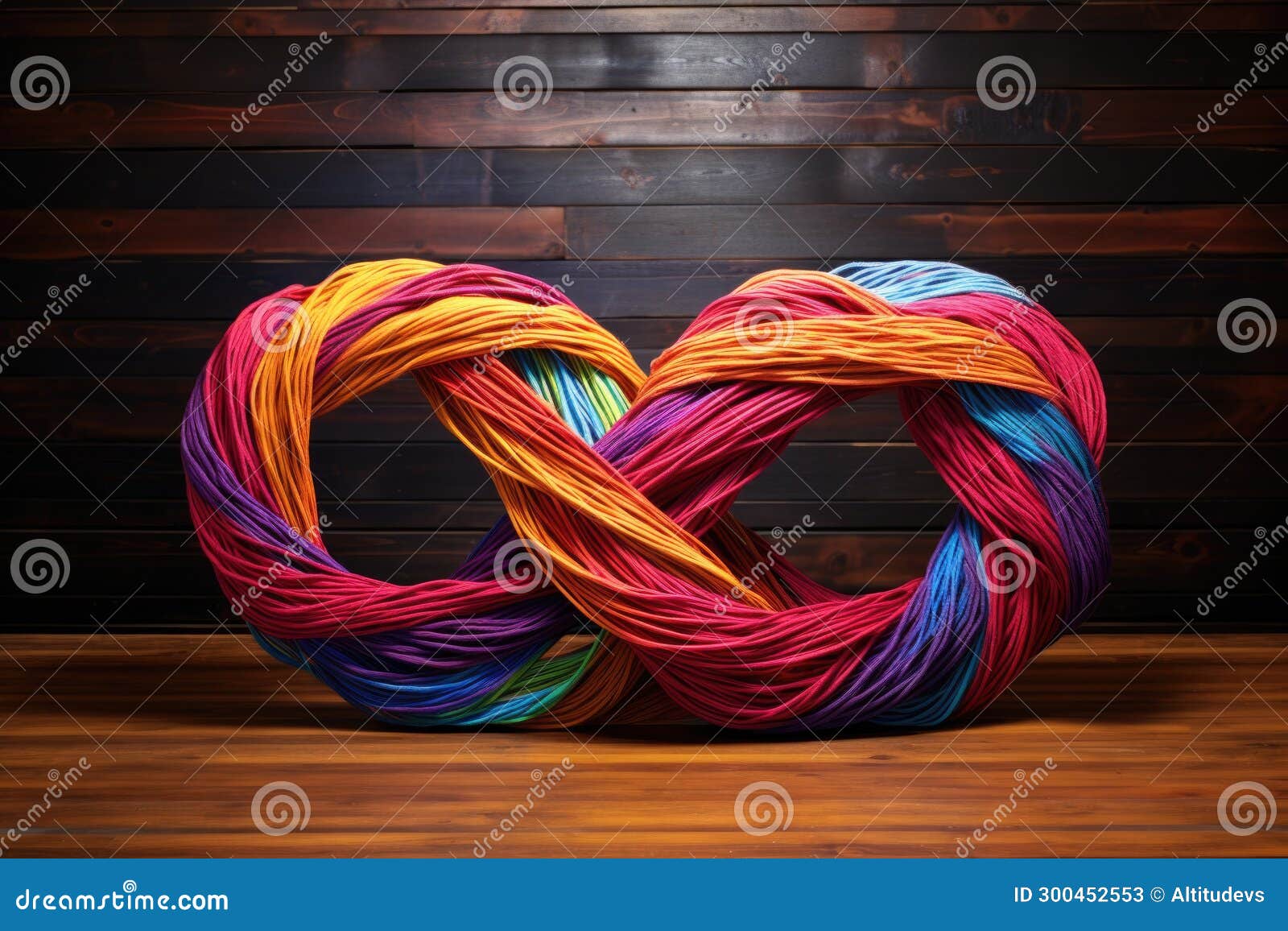 An Infinity Sign Made of Intertwined Colorful Threads on a Wooden Table ...