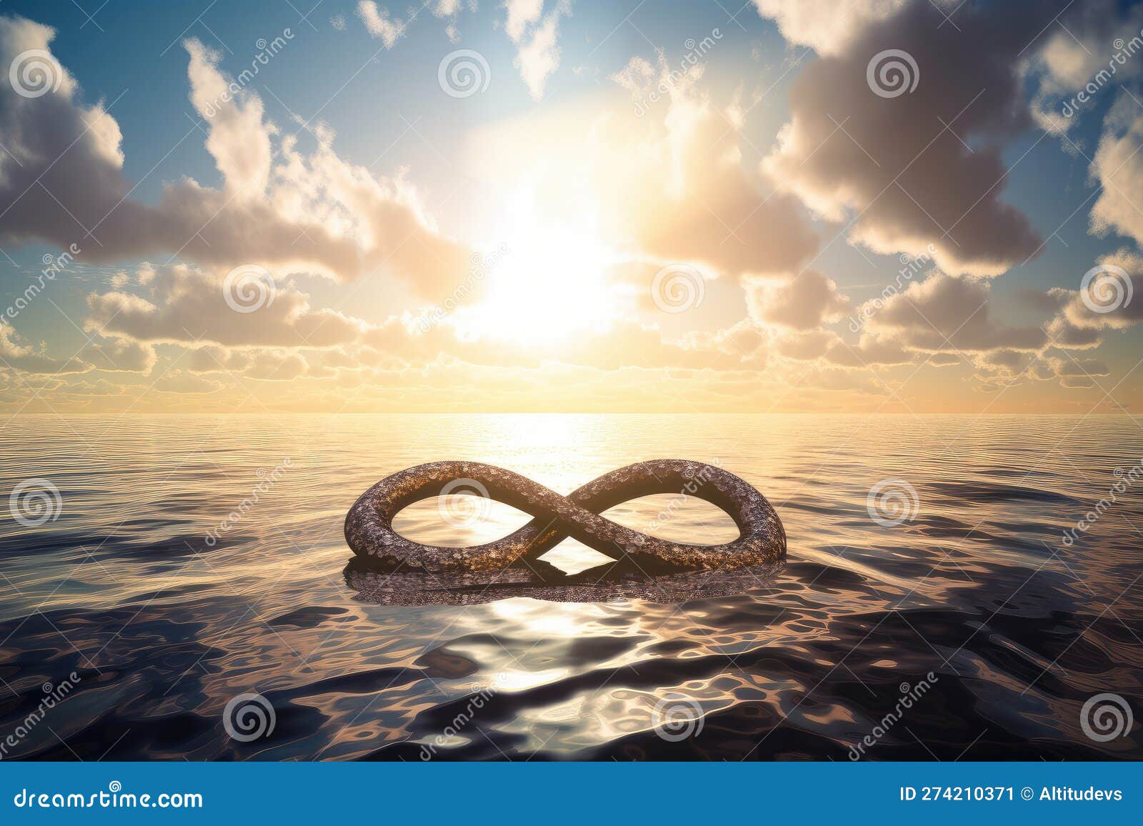 Infinity Sign, with Sun and Clouds Behind it, on a Tranquil Ocean Stock ...