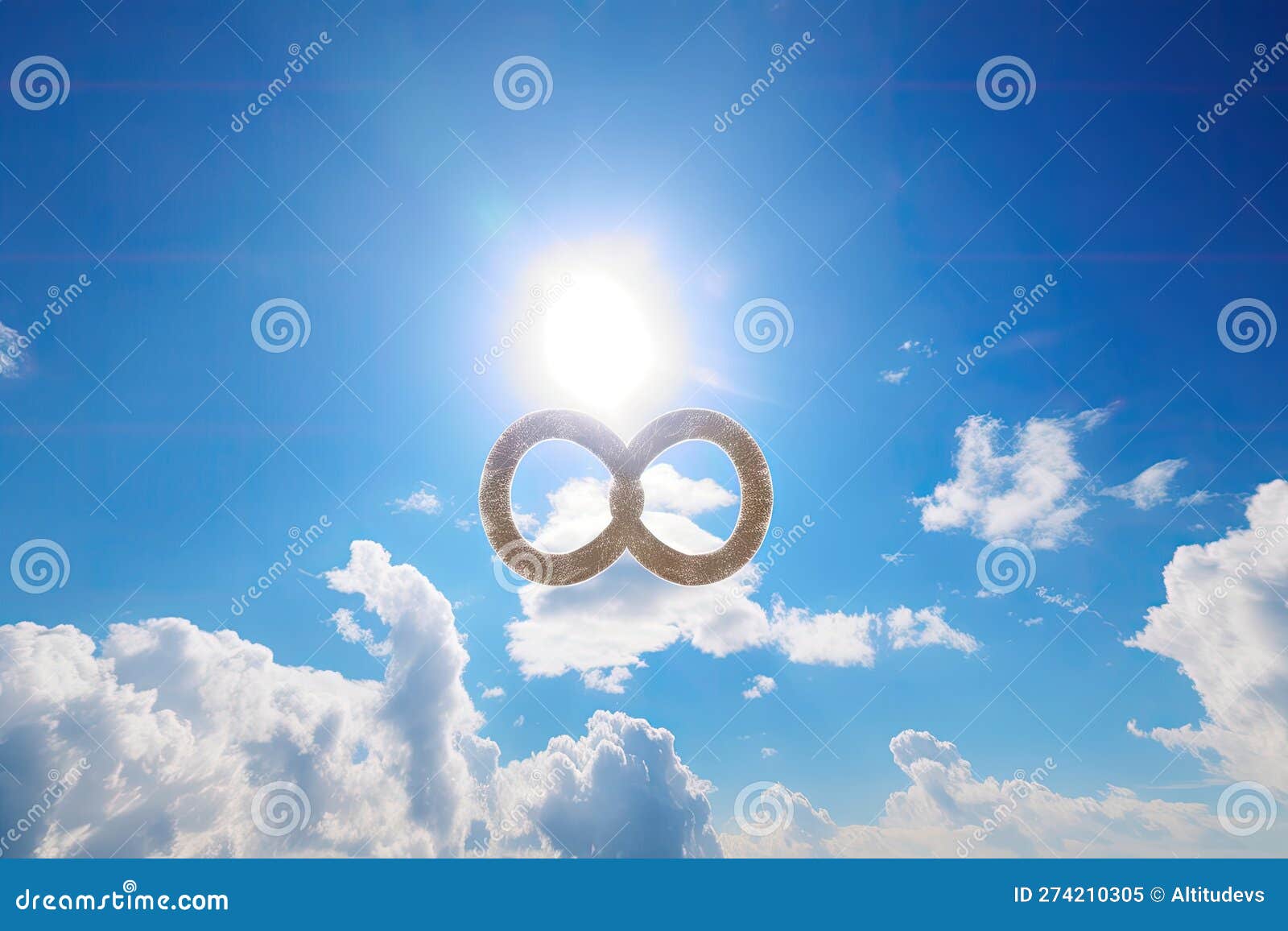 Infinity Sign, with Sun and Clouds, on a Clear Blue Sky Stock ...