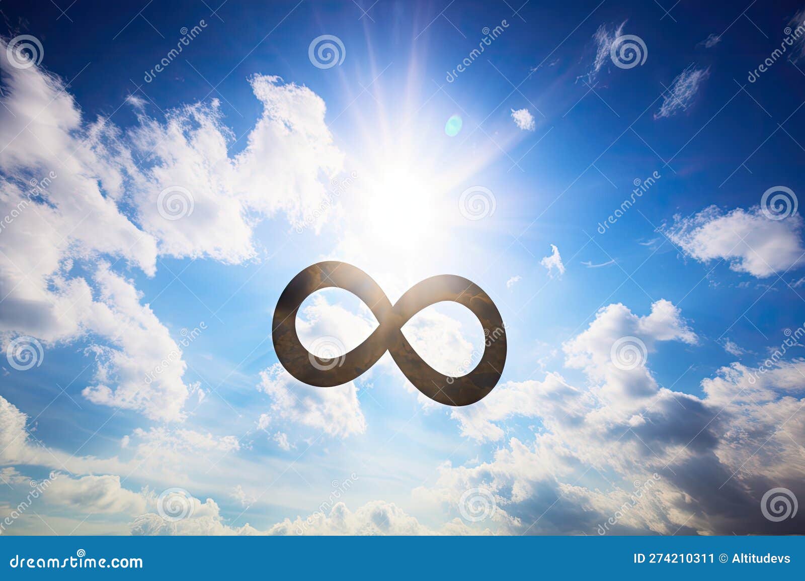 Infinity Sign, with Sun and Clouds, on a Clear Blue Sky Stock ...