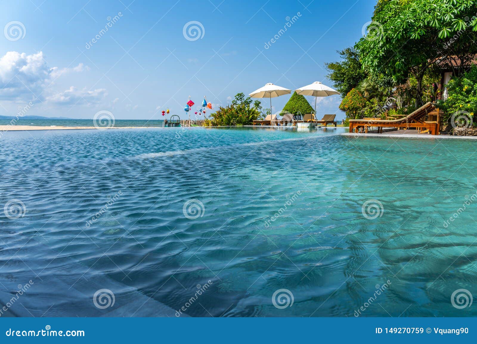 Infinity Swimming Pool at the Beautiful Beach Stock Image - Image of ...