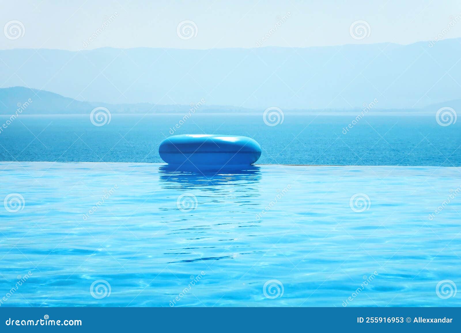 Infinity Swimming Pool with Sea and Mountain View Stock Image - Image ...