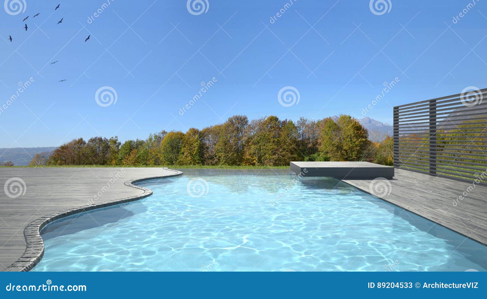Infinity Swimming Pool Terrace with Meadow Cliff Panorama Stock Image ...