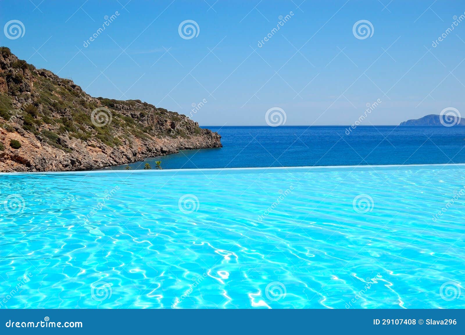 Infinity Swimming Pool with a View on Aegean Sea Stock Photo - Image of ...