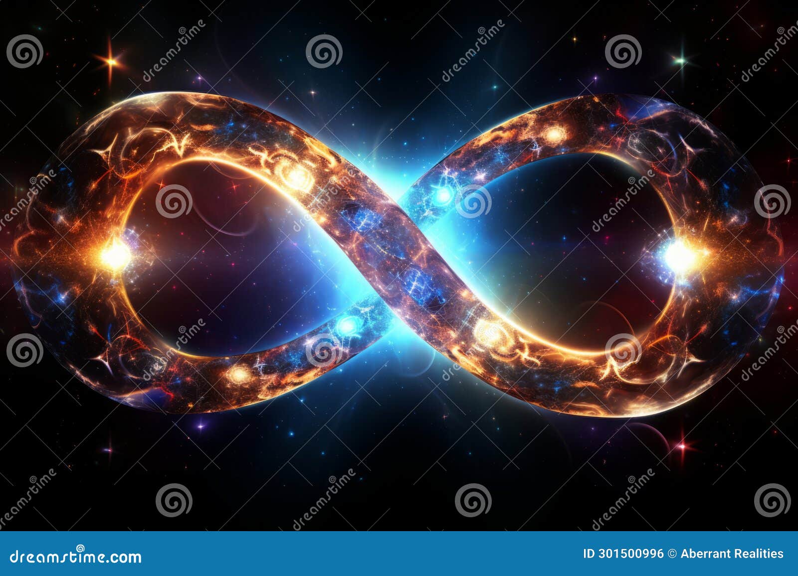 Infinity Symbol on a Black Background with Stars Stock Illustration ...