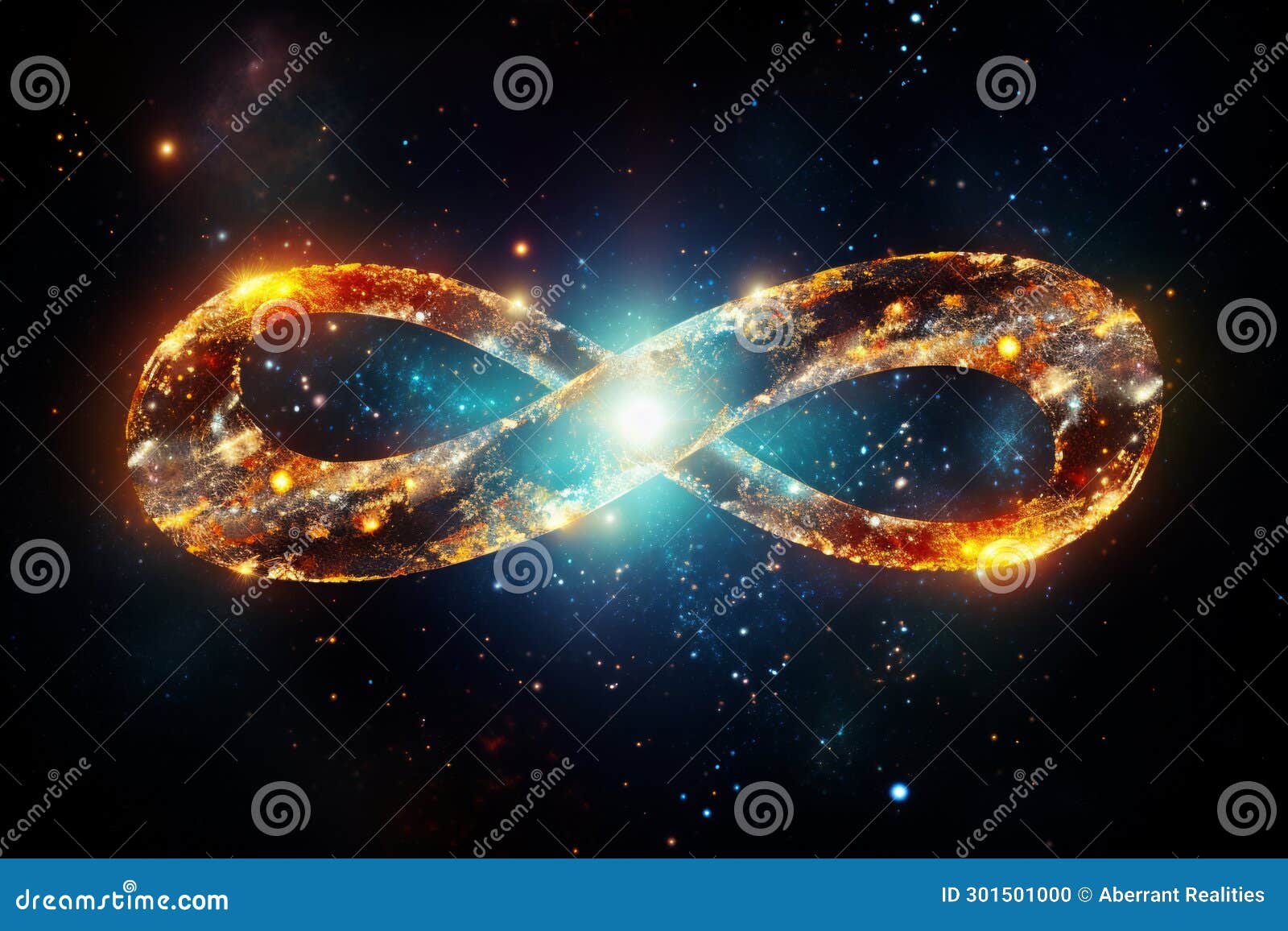 Infinity Symbol on a Black Background with Stars Stock Illustration ...
