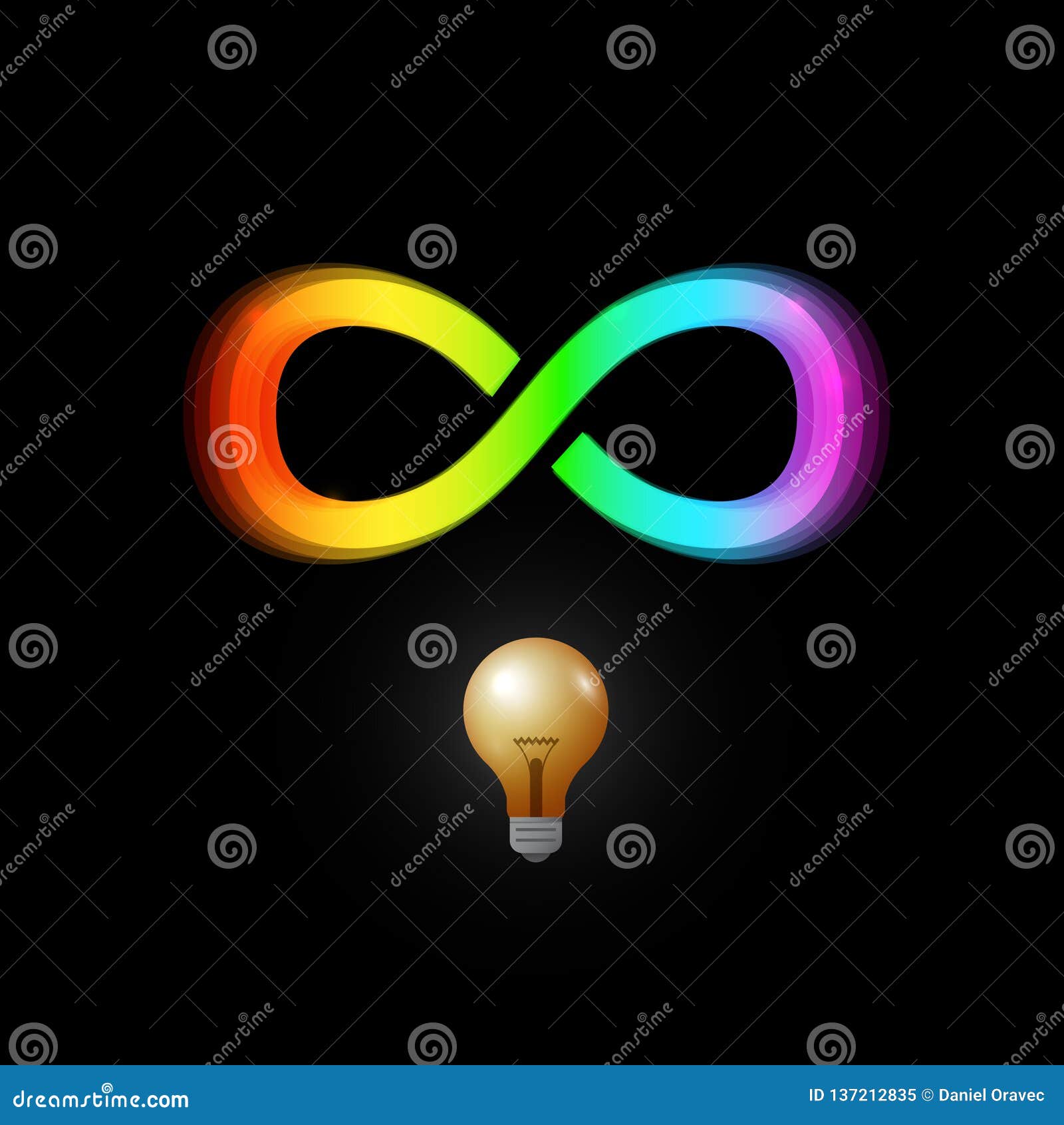 Infinity Symbol and Bulb Icon on Dark Background Stock Vector ...
