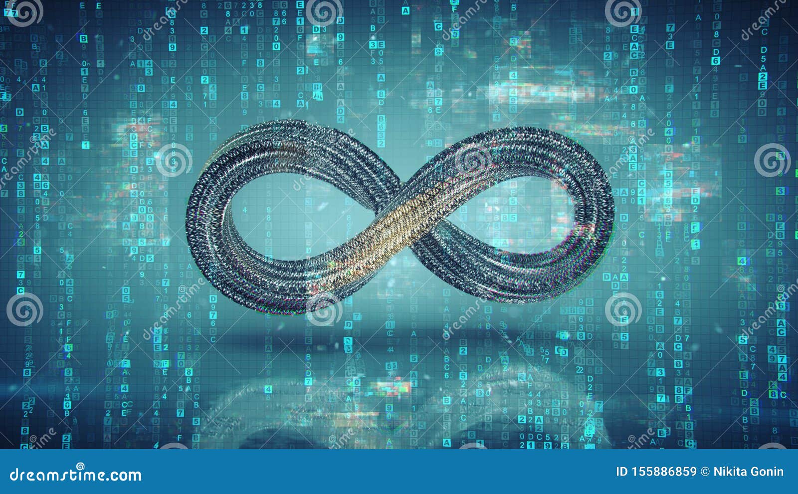 Infinity Symbol And Digital Data Are Glitching 3D Rendering ...