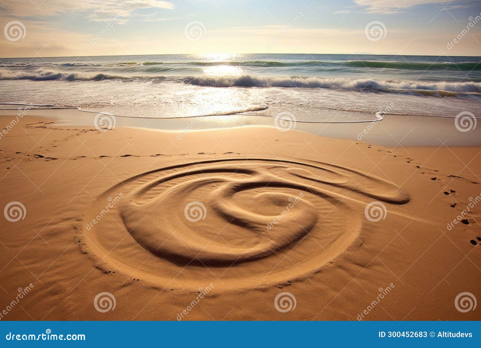 Infinity Symbol Drawn on a Sandy Beach with Waves in the Background ...