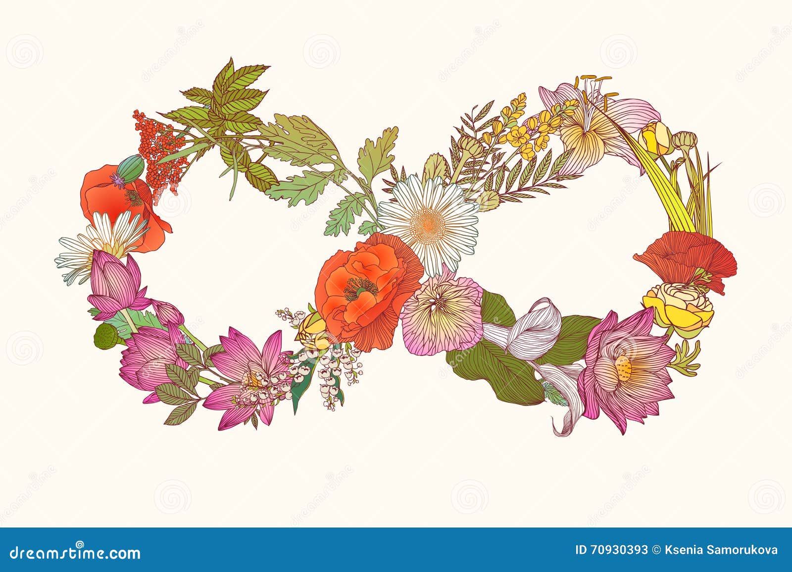 Infinity symbol of flowers stock vector. Illustration of couple - 70930393