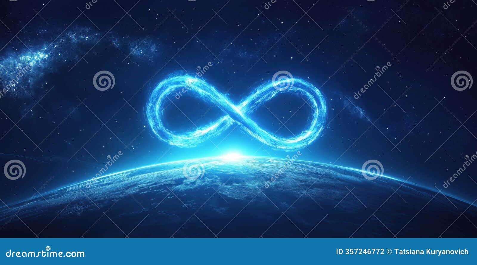 Infinity Symbol Glowing Above Earth, Cosmic Background, Starry Sky ...