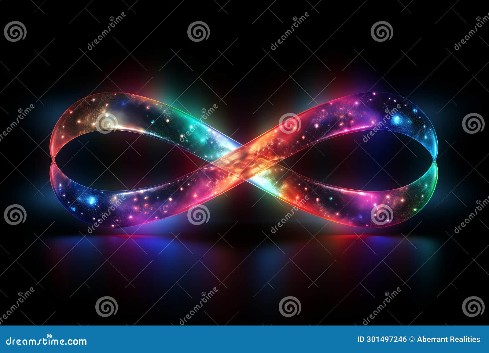 An Infinity Symbol with Glowing Lights on a Black Background Stock ...