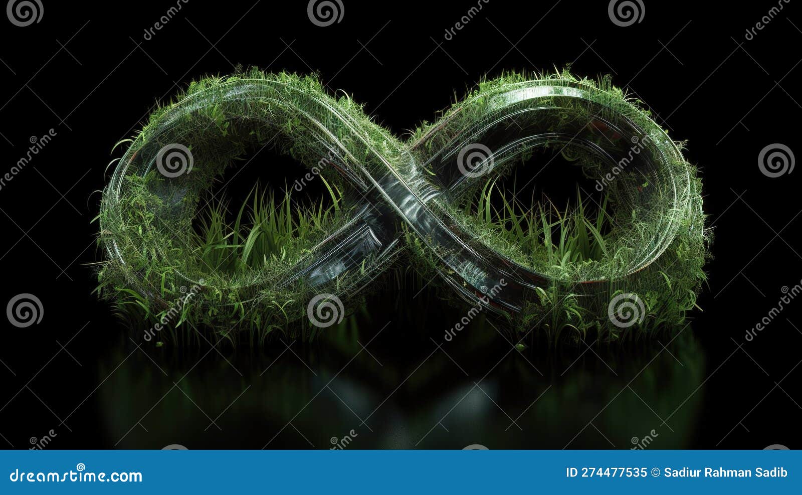 Infinity Symbol Made of Grass on Black Background. Stock Illustration ...