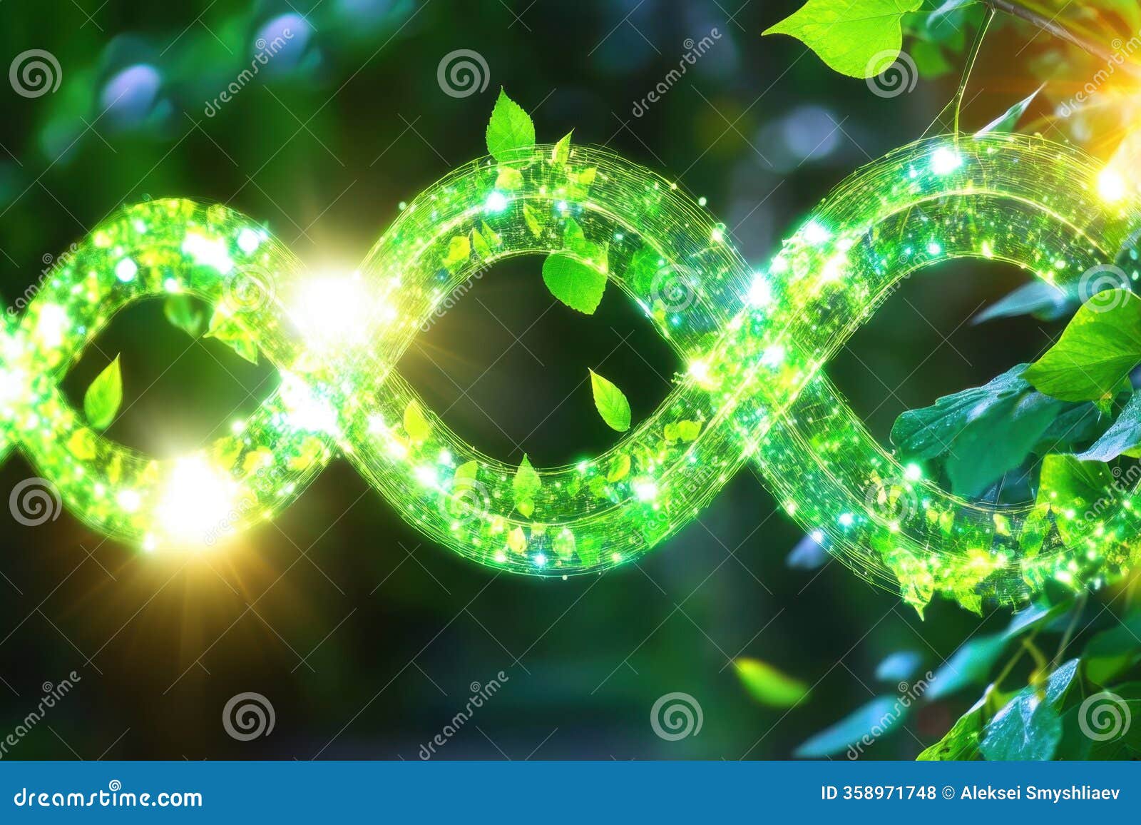 Infinity Symbol Made of Green Leaves and Lights in Natural Setting ...