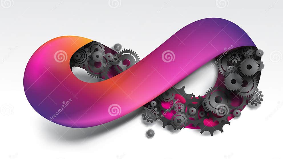 Infinity Symbol with Realistic Black Gears and Cogs Inside. Stock ...
